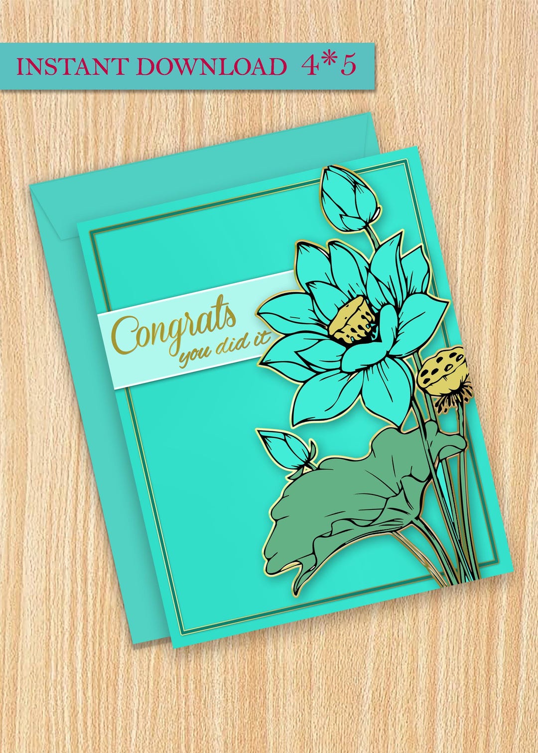Printable Congrats Card, Digital Floral Art Congrats Card, Vibrant ...