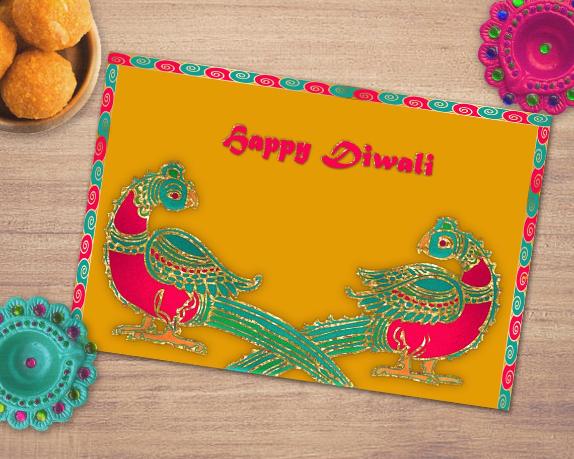 Happy Diwali Card, Printable Diwali Card, Peacock Art Card,indian ...