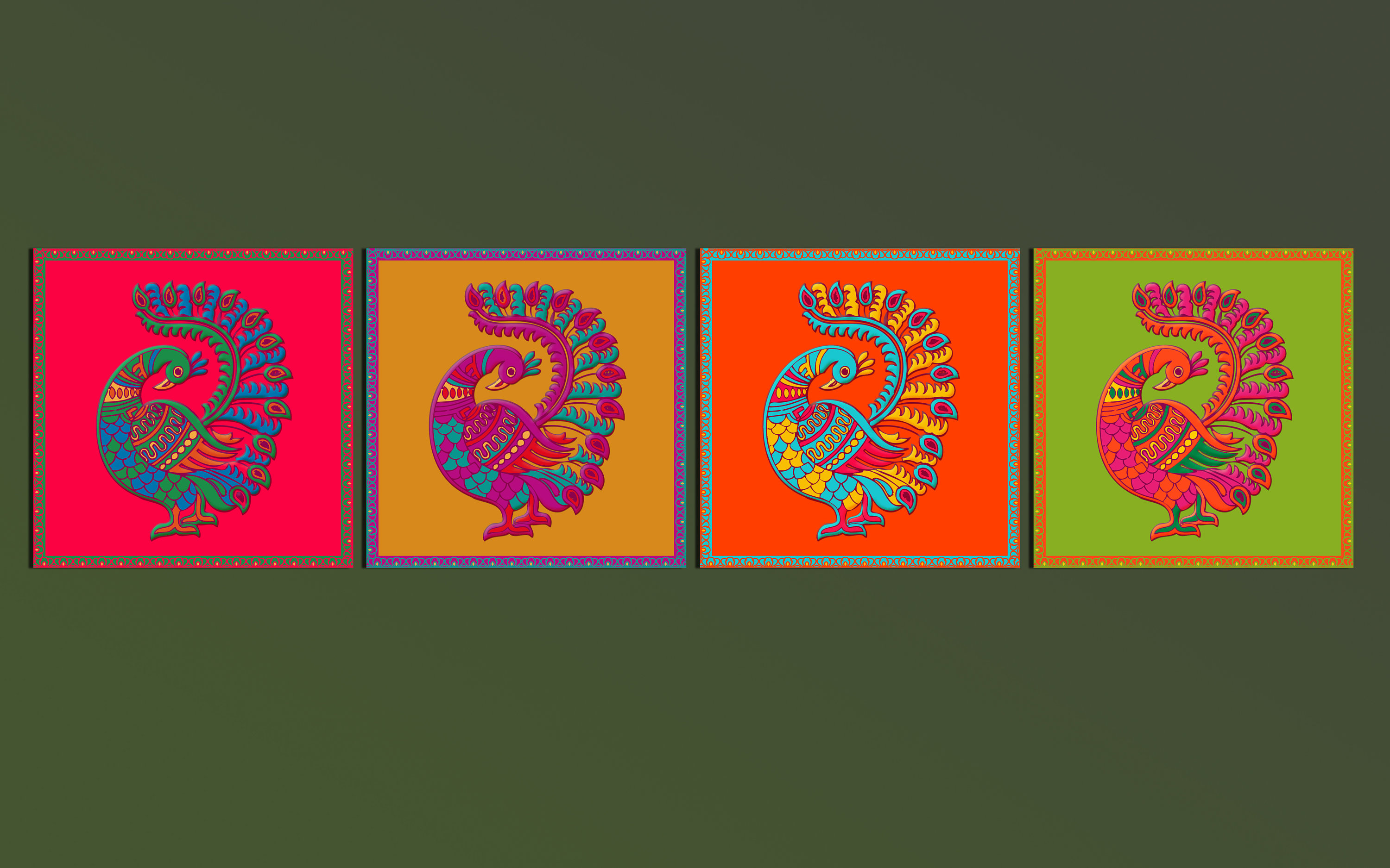 Printable Kalamkari Art,set of 4 Peacock Kalamkari Wall Art, Colorful ...