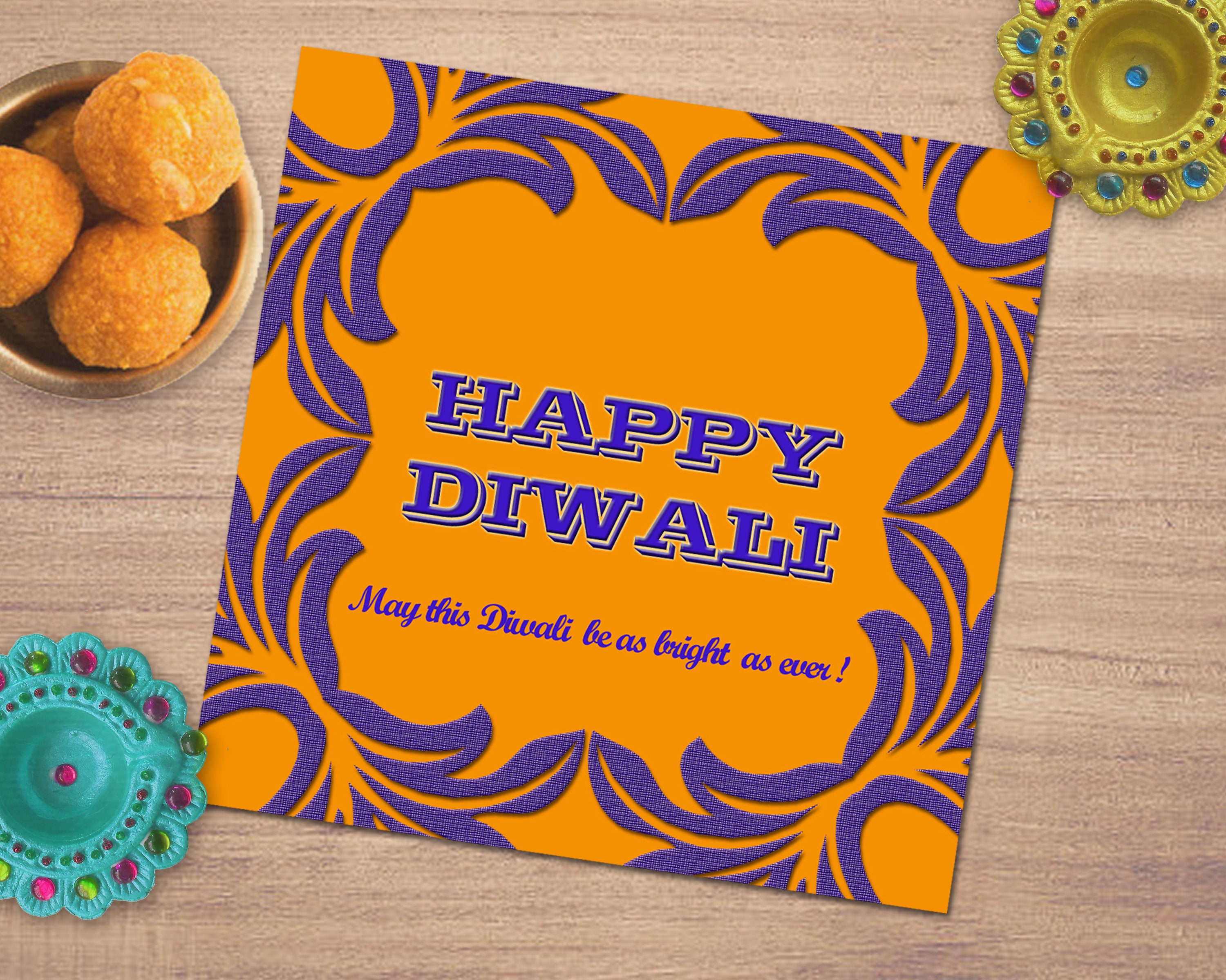 Buy Happy Diwali Greeting Cards,set of 4 Printable Greetings, Bright ...