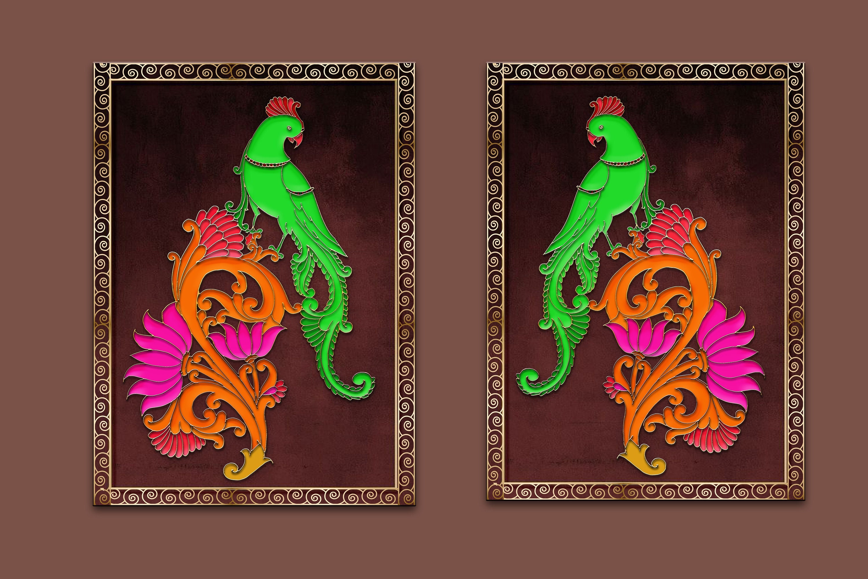 Printable Parrot Kalamkari Wall Art, Set of 2 Kalamkari Parrot Floral ...