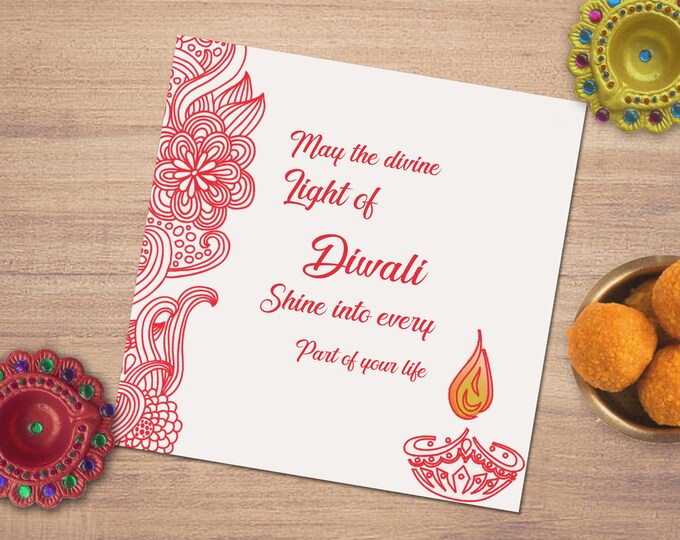 Buy Printable Diwali Greeting Cards, Set of 4, Bright Indian Festival ...