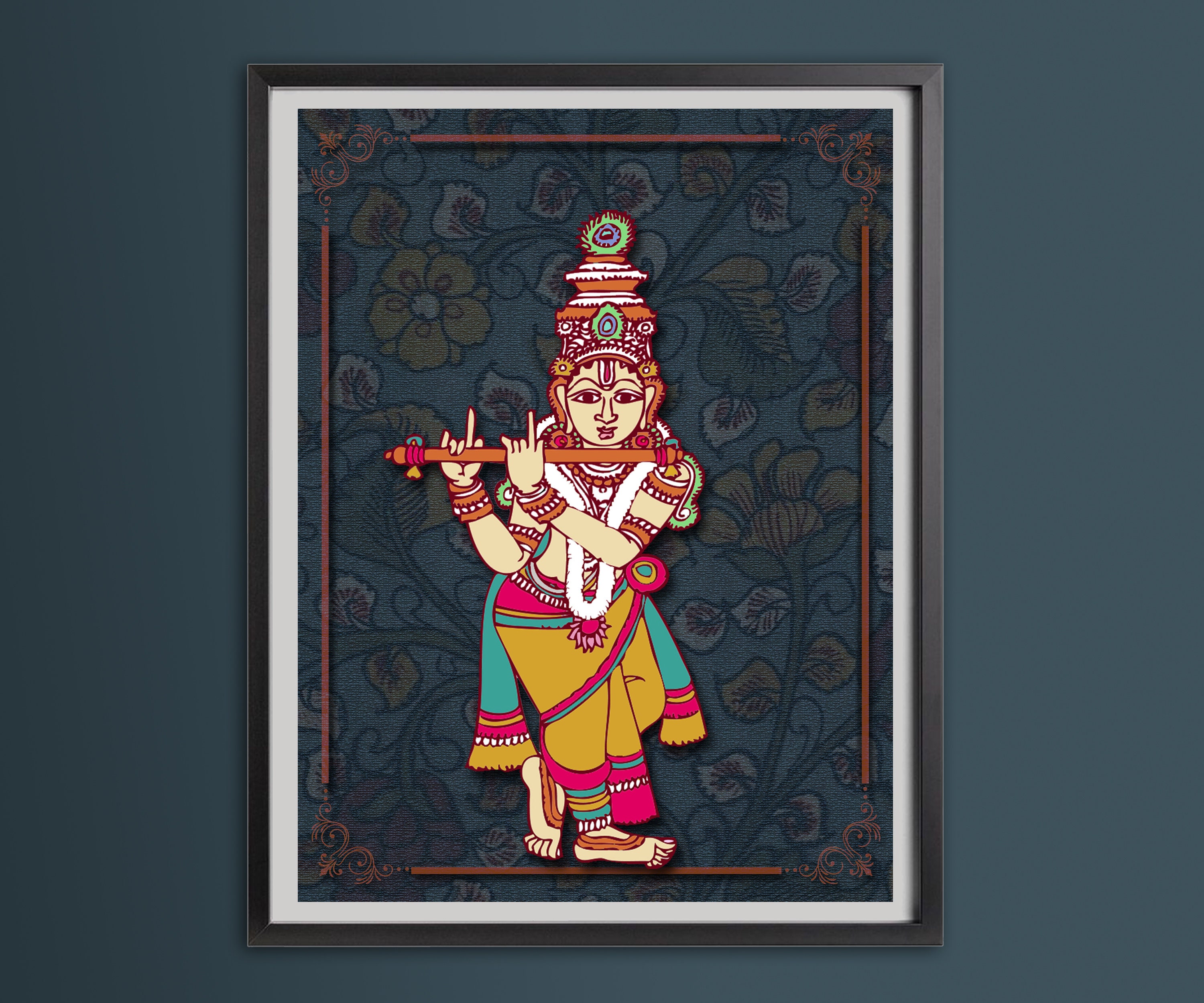 Krishna Kalamkari Indian Art Print, Traditional Wall Decor (digital ...