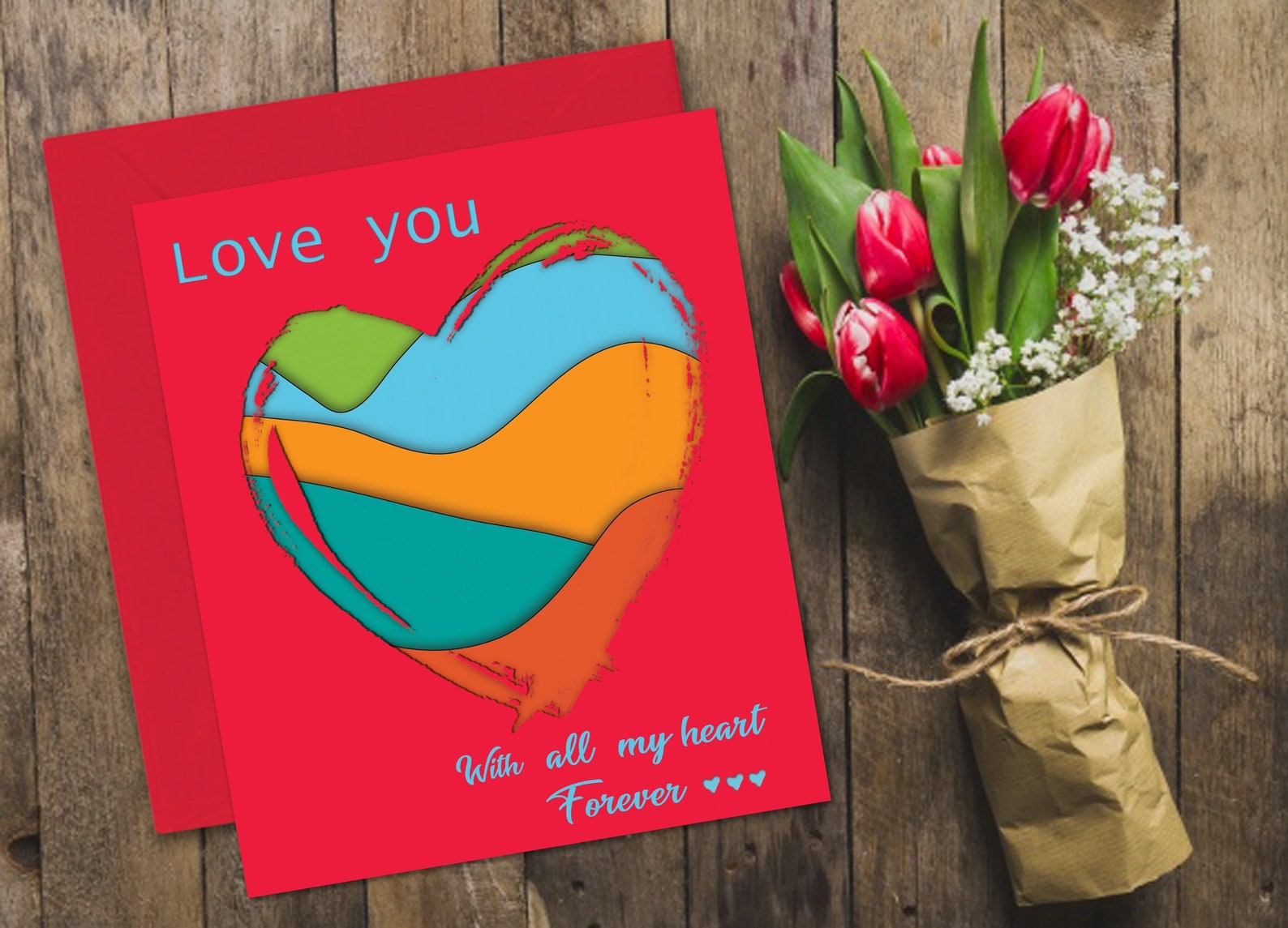 Printable Love You Card, Valentine Card, Red Heart Love Card, Unique ...