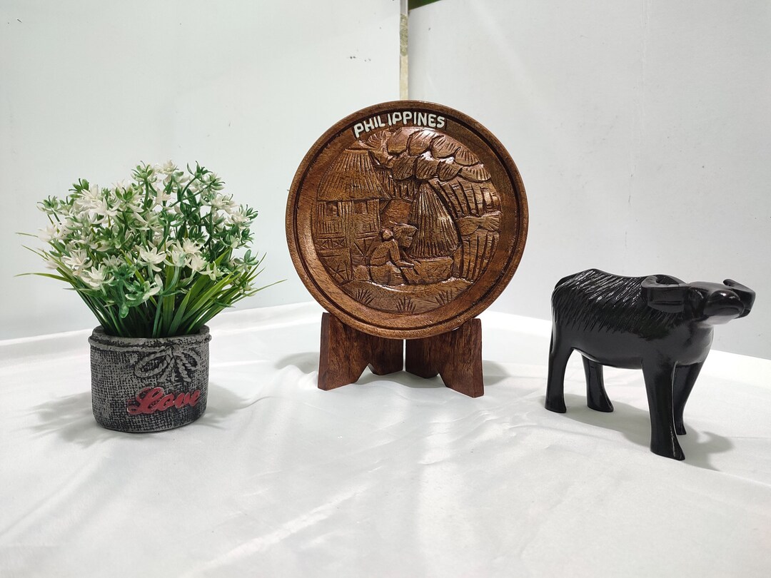 Carved Sitting Lady Wood Frame Bundled With Black Carabao Made in ...