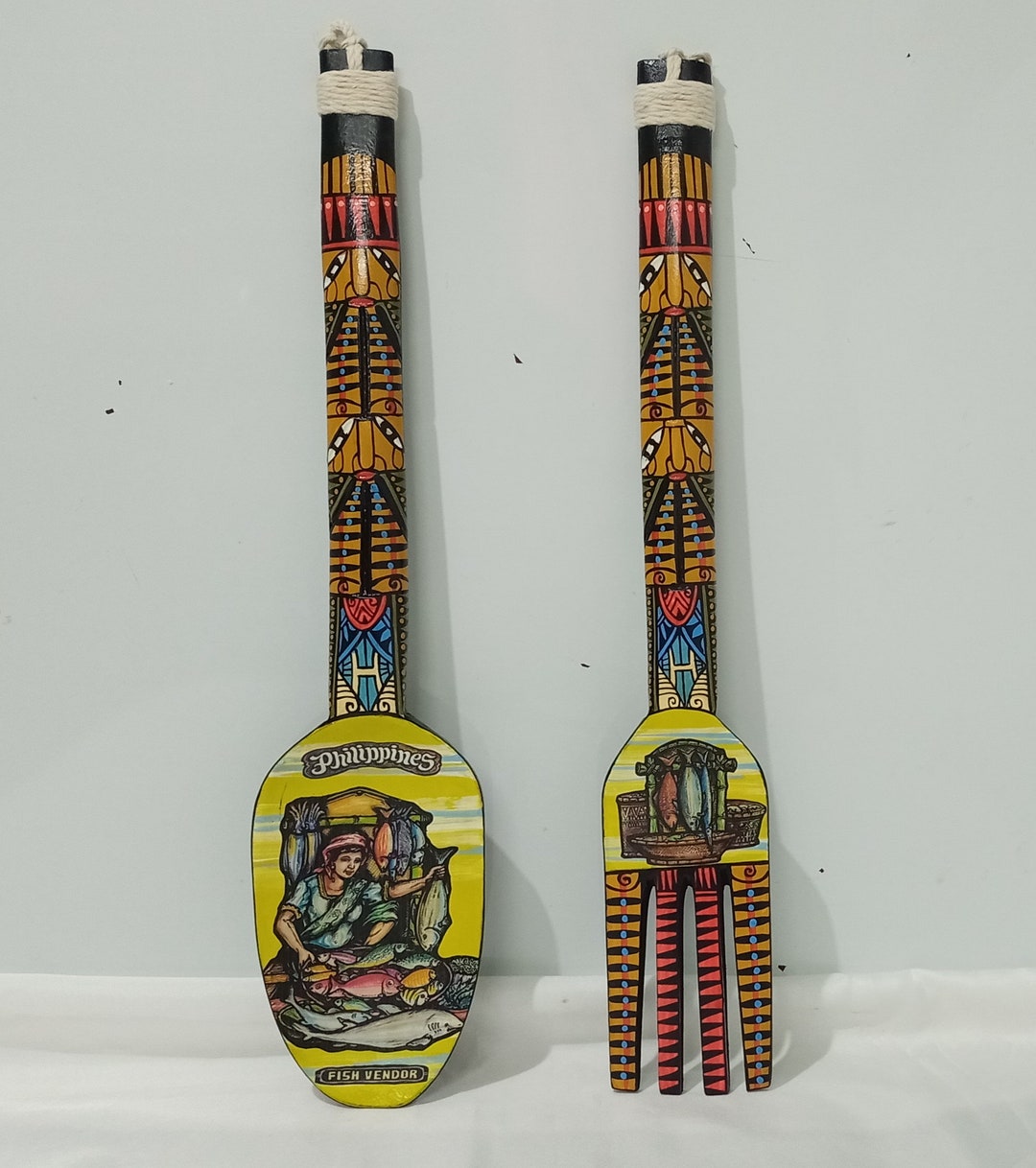 Wooden Ethnic Spoon and Fork Wall Decor Fish Vendor Design Made in ...