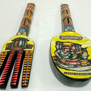 Wooden Ethnic Spoon and Fork Wall Decor Fish Vendor Design Made in ...