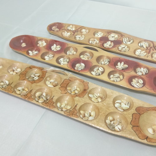 Premium Sungka Game Board With Shells Sungkaan Wooden Board - Etsy