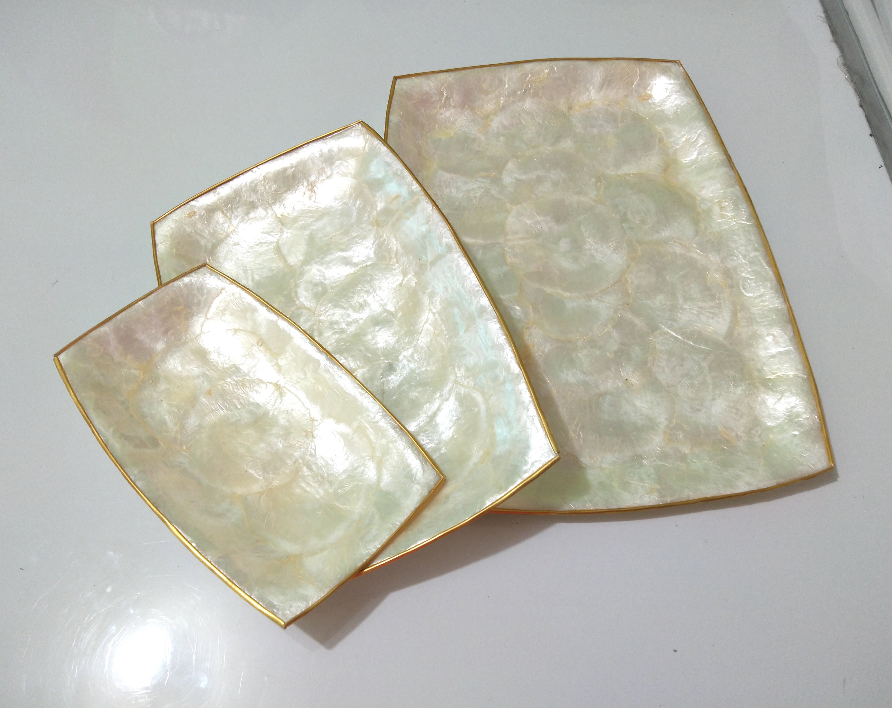 Capiz Shell Long Trays Set of 3 Made in Philippines, Windowpane Oysters ...