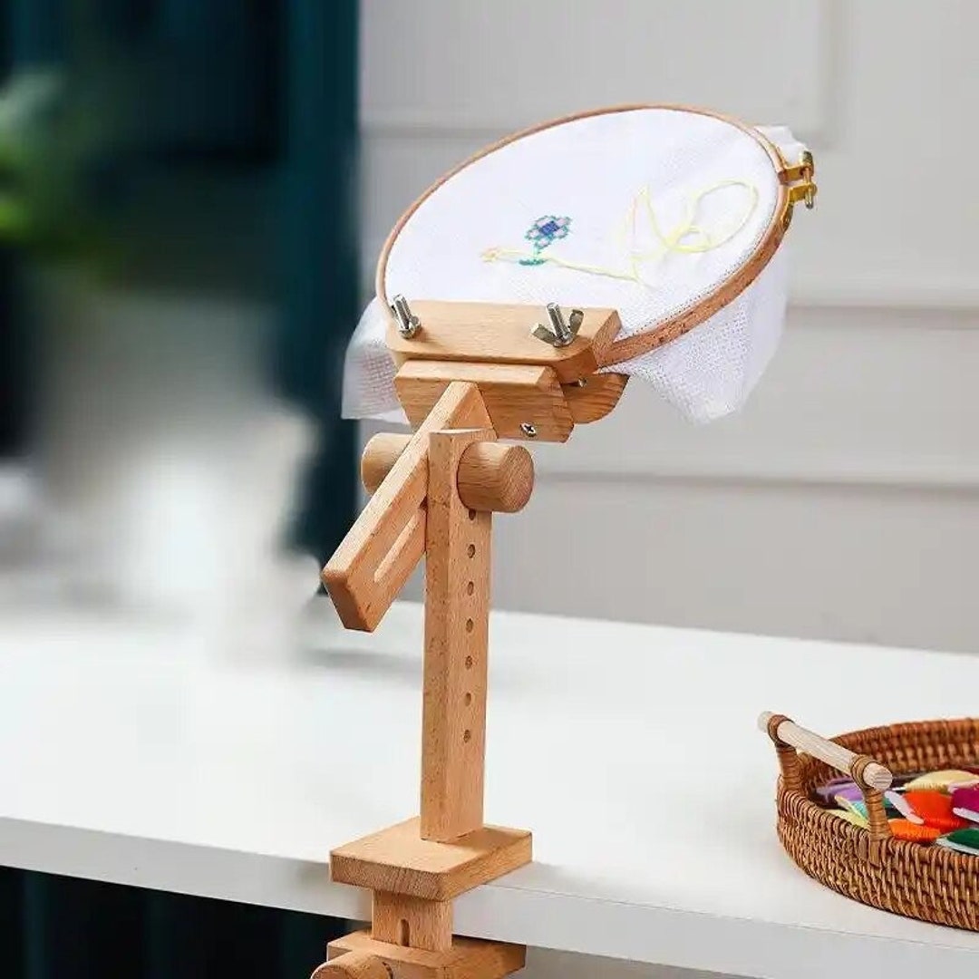 Adjustable Wooden Embroidery Hoop Stand - 360 Degree Rotation - Cross ...