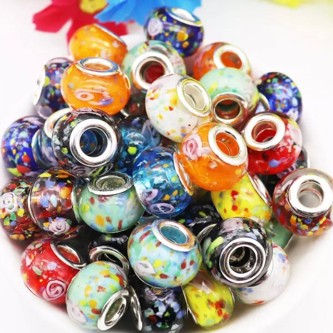 5mm Hole Round Glass Beads 10 Pack - Large Hole Bead for Macrame - 16mm ...