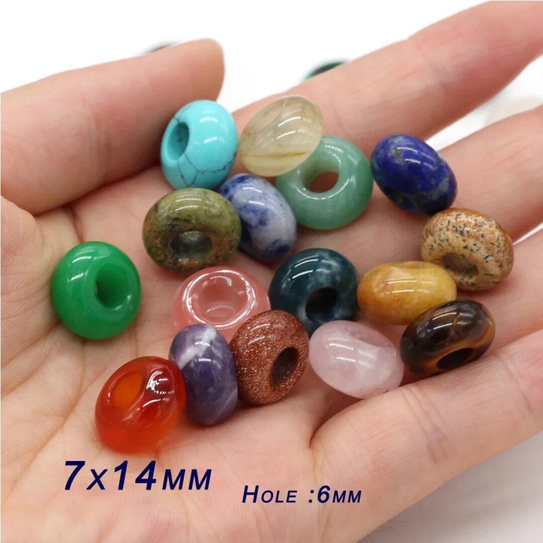 6mm Hole Rondelle Stone Beads 10 Pack - Large Hole Bead for Macrame ...