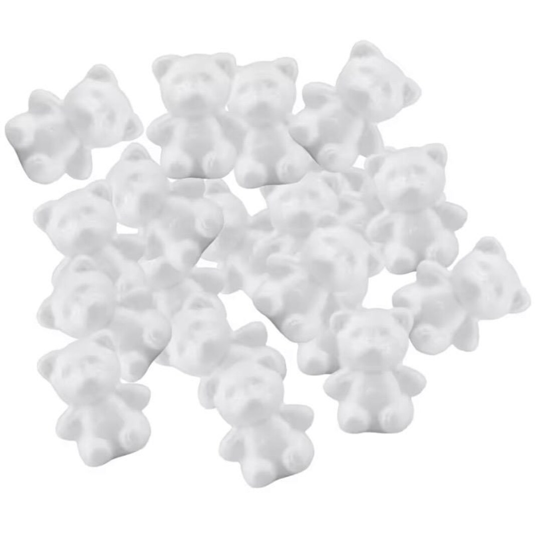 White Styrofoam Mini Bears 5.7cm - 20 Pack - Polystyrene Foam Shapes ...