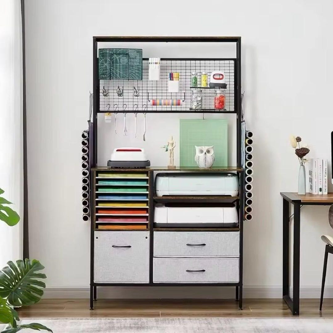 Craft Storage Cabinet With Vinyl Organizer – Large Art Station With ...