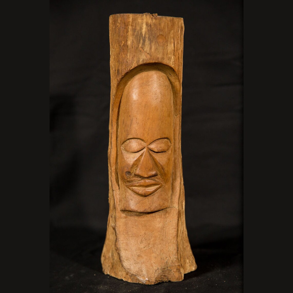 Hand-carved Face on Wood Log / 1970's / 13 Wood Carving / Wooden Statue ...