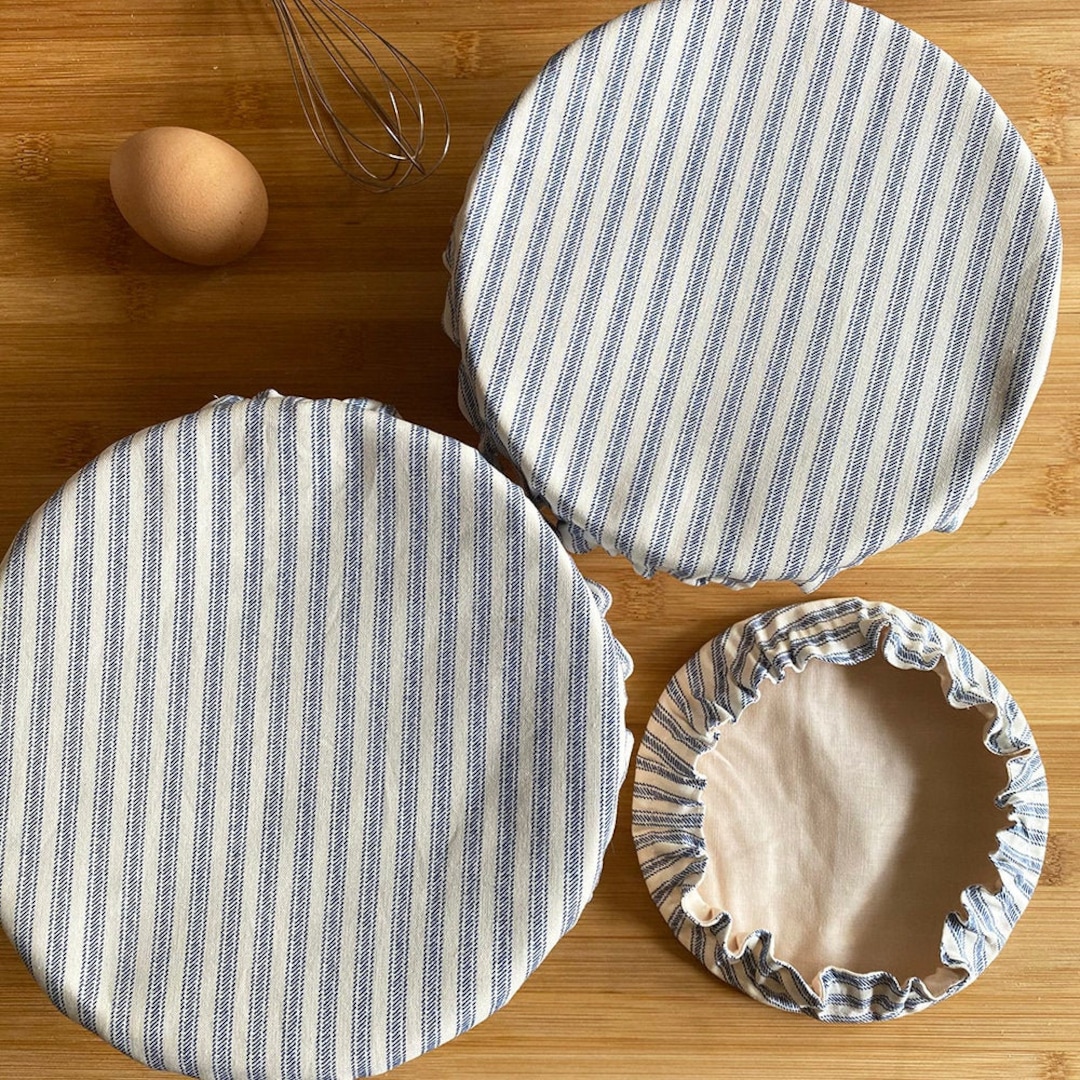 Farmhouse Blue Ticks Picnic Stripes Cotton Food Baking Bread Mixer Bowl ...