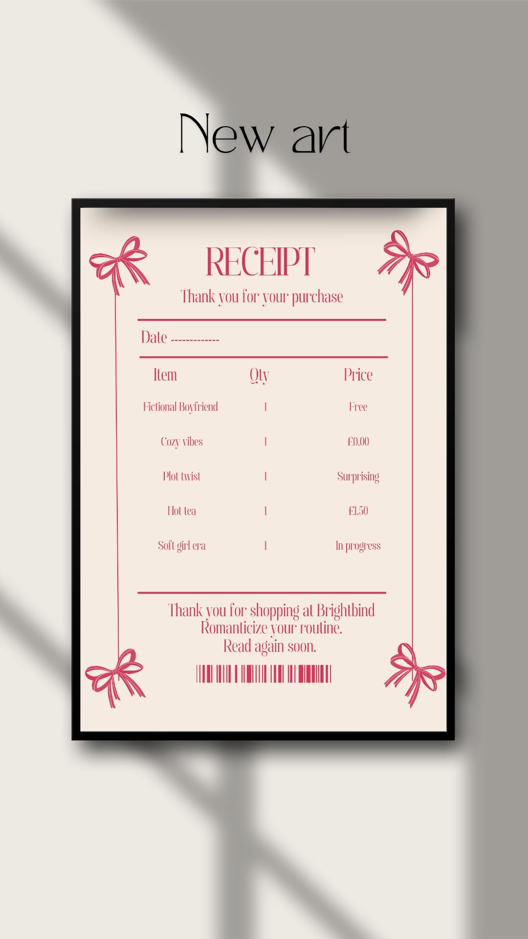 Printable Bookish Receipt | Cute Reading-inspired Digital Art | Cozy ...