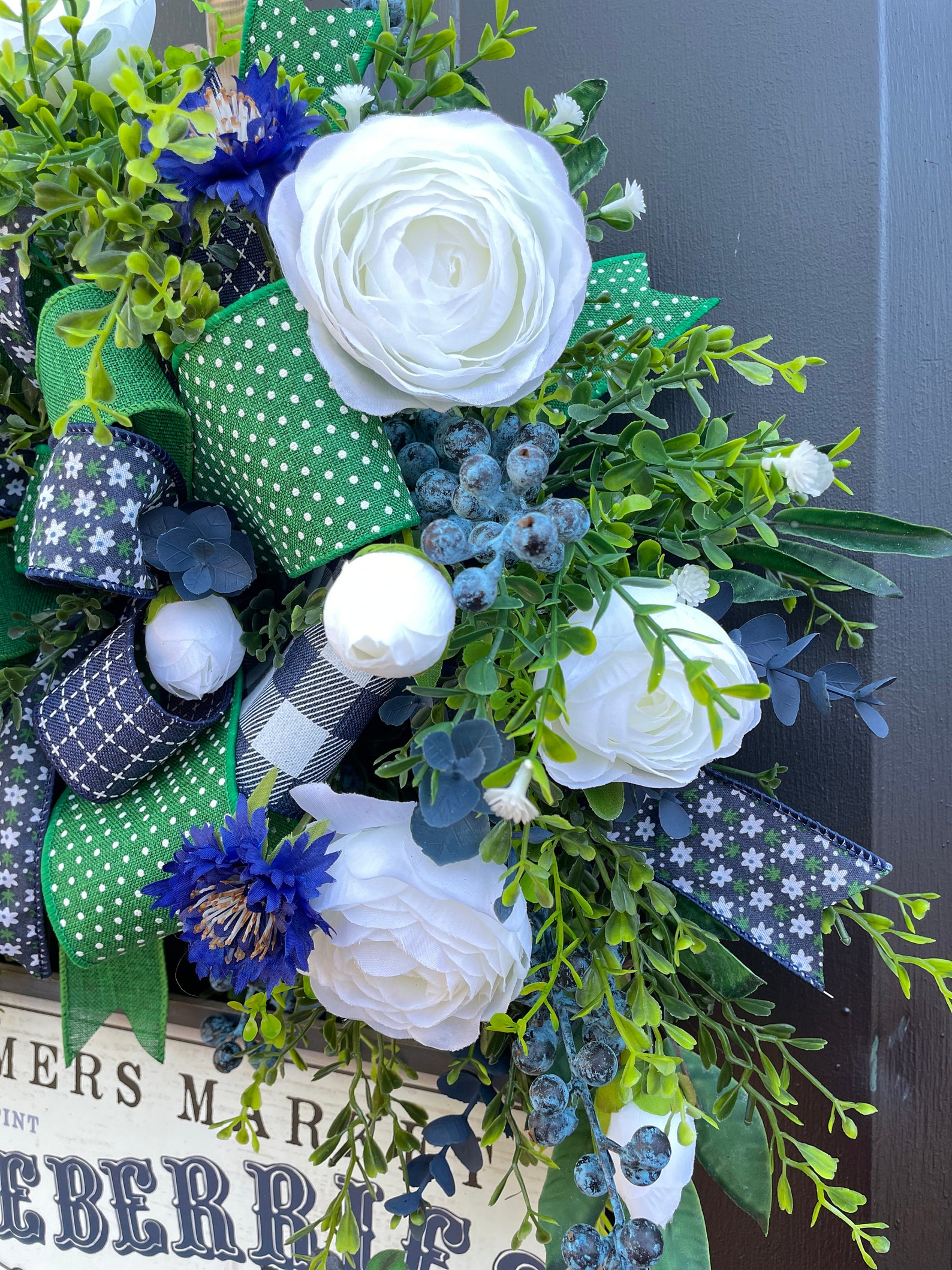 Blue Berry Front Door Wreath, Blueberry Grapevine Outdoor Wreath ...