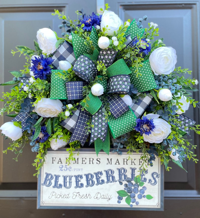 Blue Berry Front Door Wreath, Blueberry Grapevine Outdoor Wreath ...