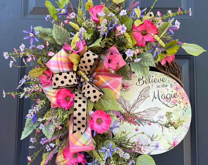 Airy Summer Front Door Wreath, Wildflower Bloom Spring Grapevine ...