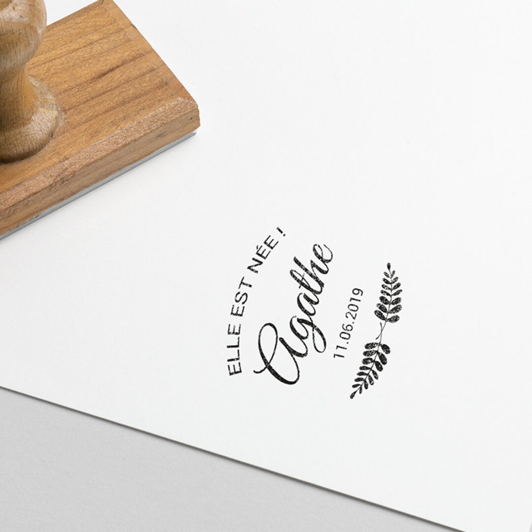 Personalized Round Birth or Baptism Stamp Laurel and Foliage Chic and ...