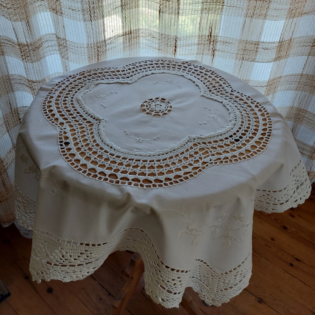 Rustic Square Classic White Cotton Tablecloth , Scandinavian Vintage ...
