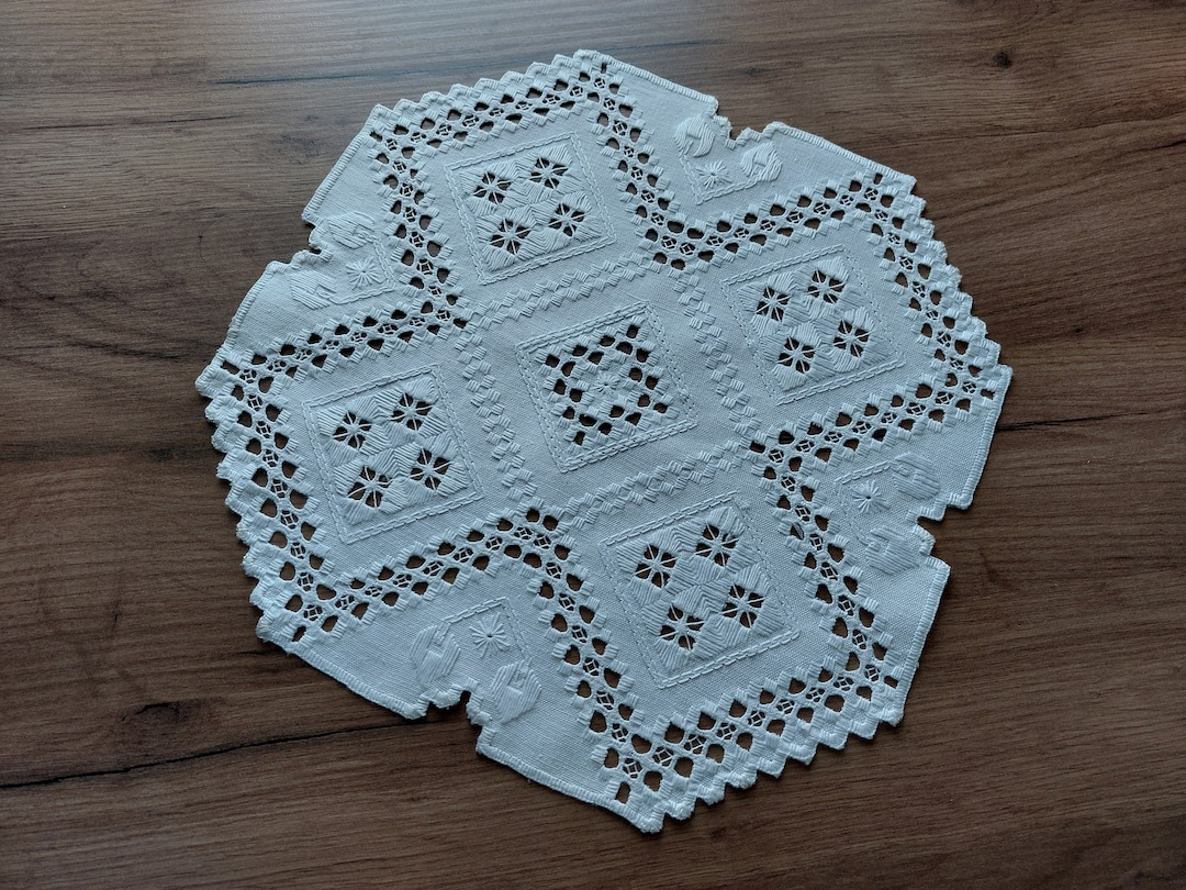 Vintage Hardanger Embroidered Table Mat Hardanger Doily , Vintage ...