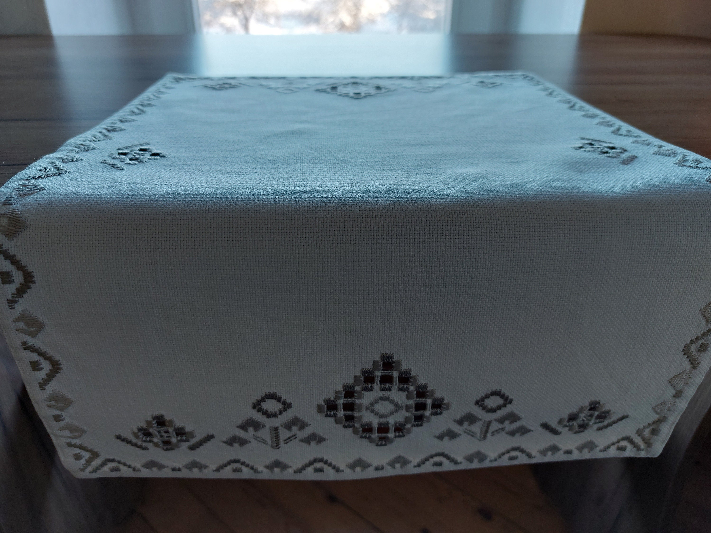 Vintage Hardanger Embroidered Cotton Table Mat , Scandinavian Design ...