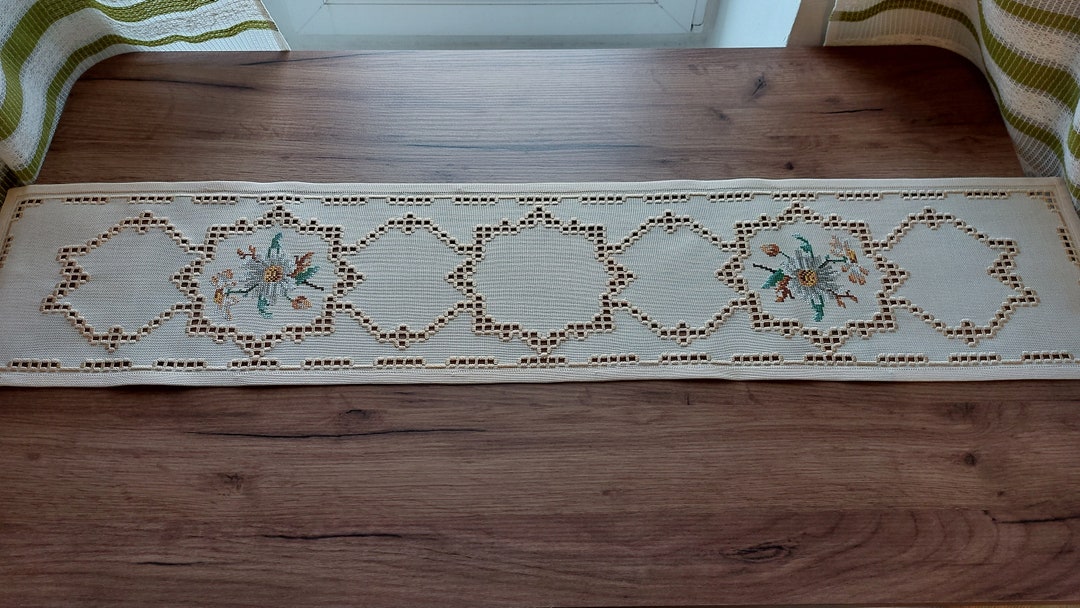 Vintage Hardanger Embroidered Linen Table Runner, Table Topper, Table ...