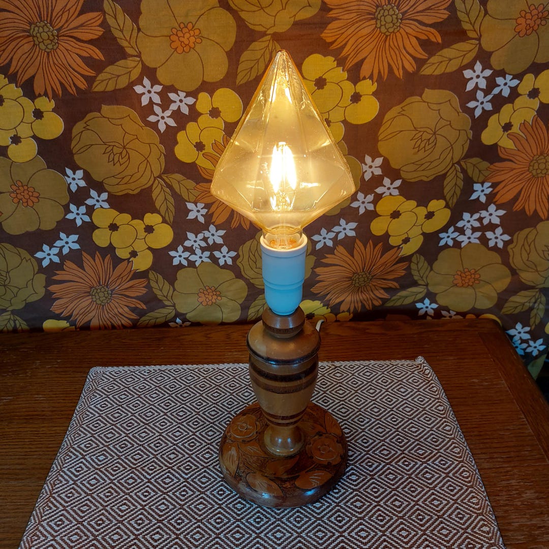 Vintage Wood Lamp Base , Handmade Table Lamp , Scandinavian Bed Side ...