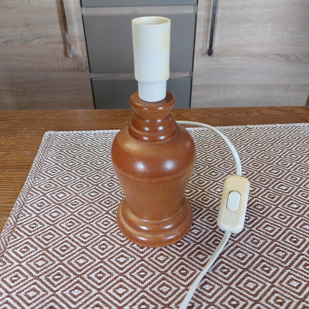 Vintage Wood Lamp Base , Handmade Table Lamp , Scandinavian Bed Side ...