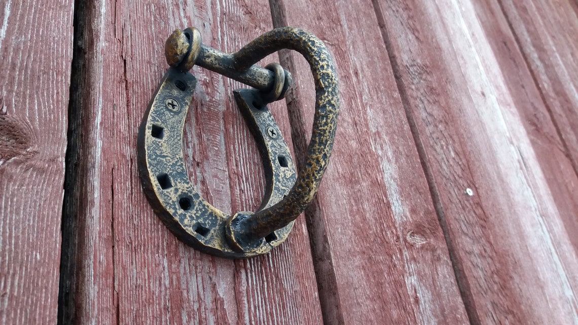 Rustic Horseshoe Door Knocker With Antique Sound Forged Door - Etsy