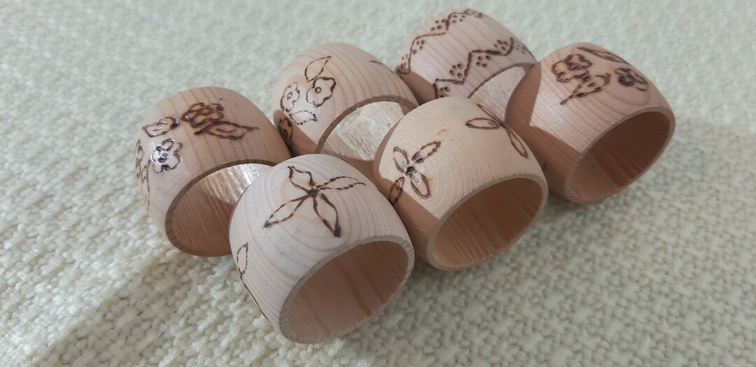 Vintage Wood Rings Folk Decorative Ornament Handmade Set of 6 Wood ...