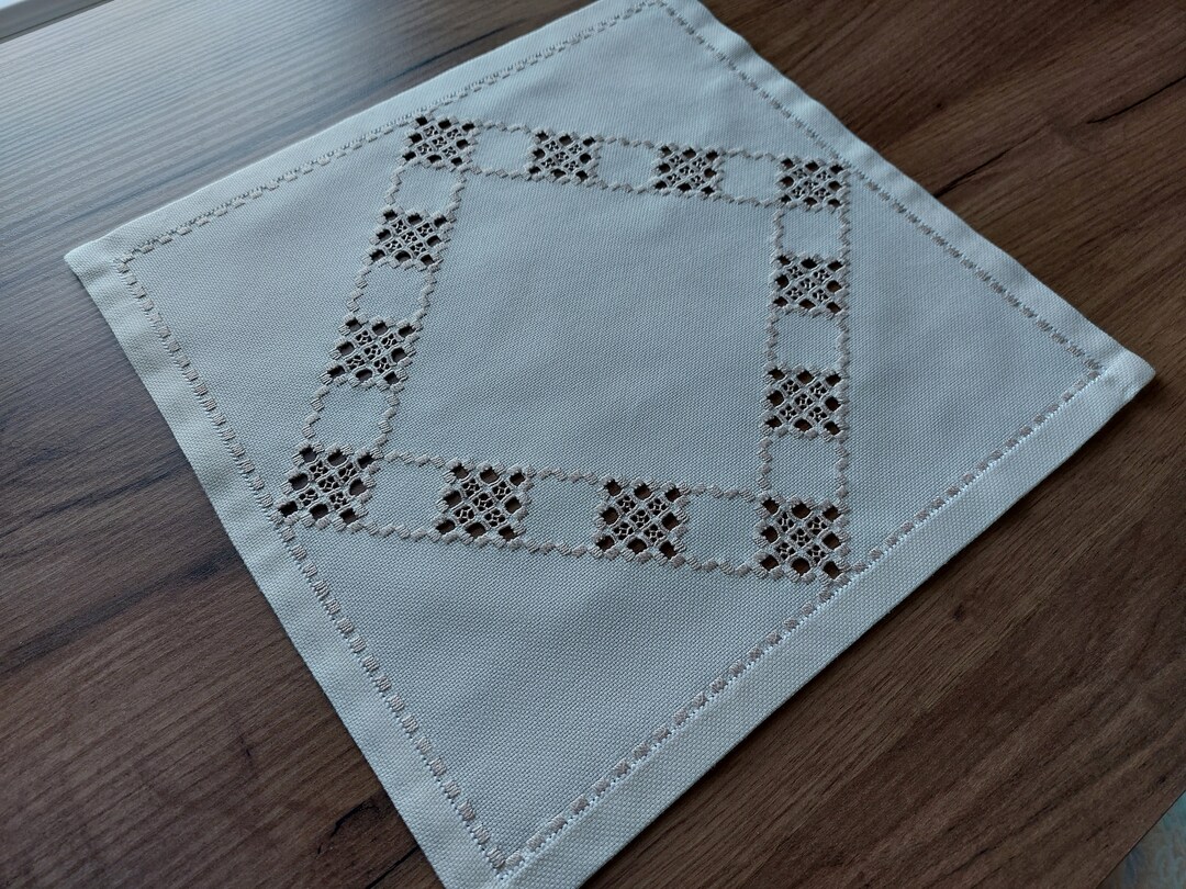 Vintage Hardanger Embroidered Linen Table Mat , Vintage Norway ...
