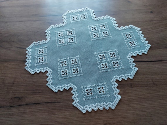 Vintage Hardanger Embroidered Light Blue White Colors Hardened - Etsy