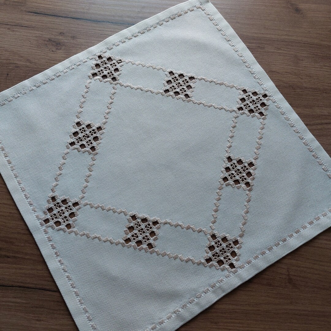 Vintage Hardanger Embroidered Linen + Cotton Table Mat , Beige ...