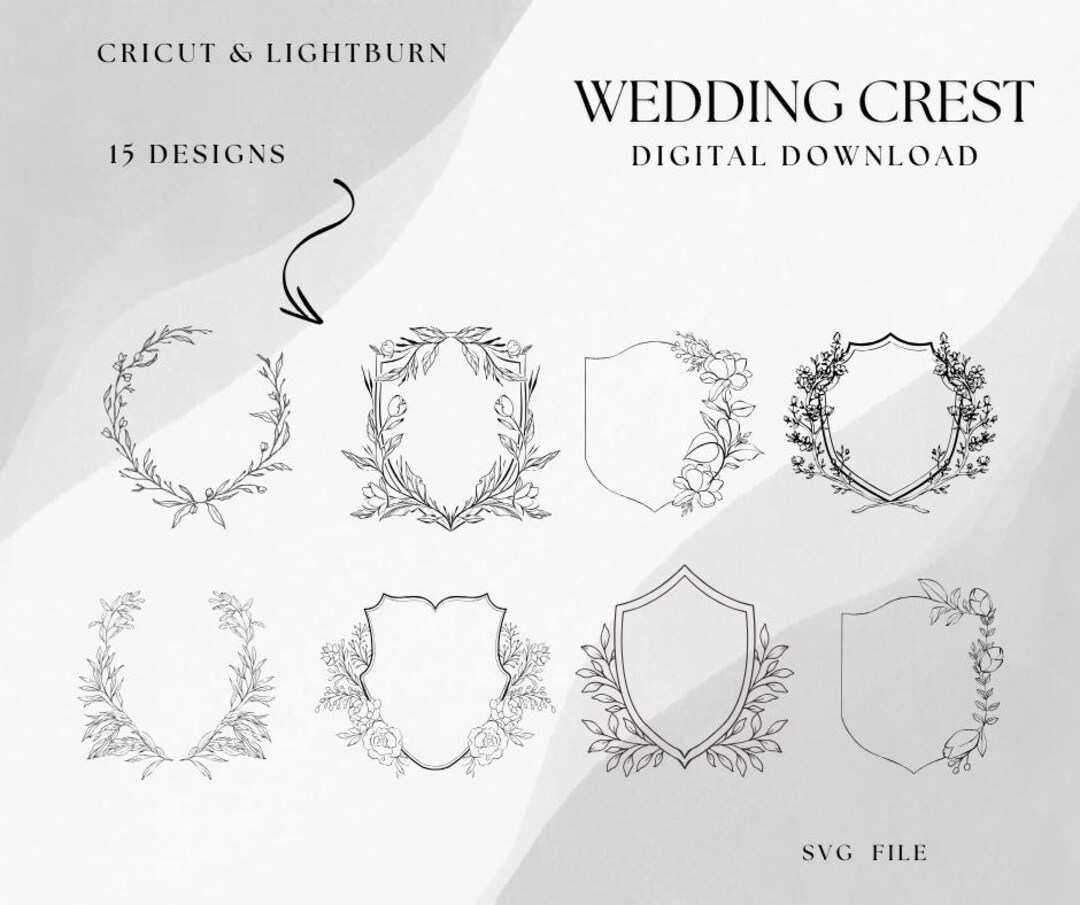 Wedding Crest Floral Icons SVG | Invitation Weeding Crest | Cricut SVG ...