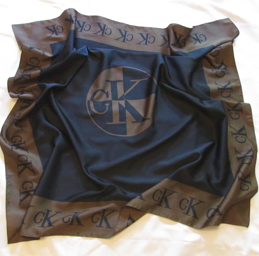 1980's CK Logo Scarf, Vintage Black Brown Geometric Shawl, Made in ...