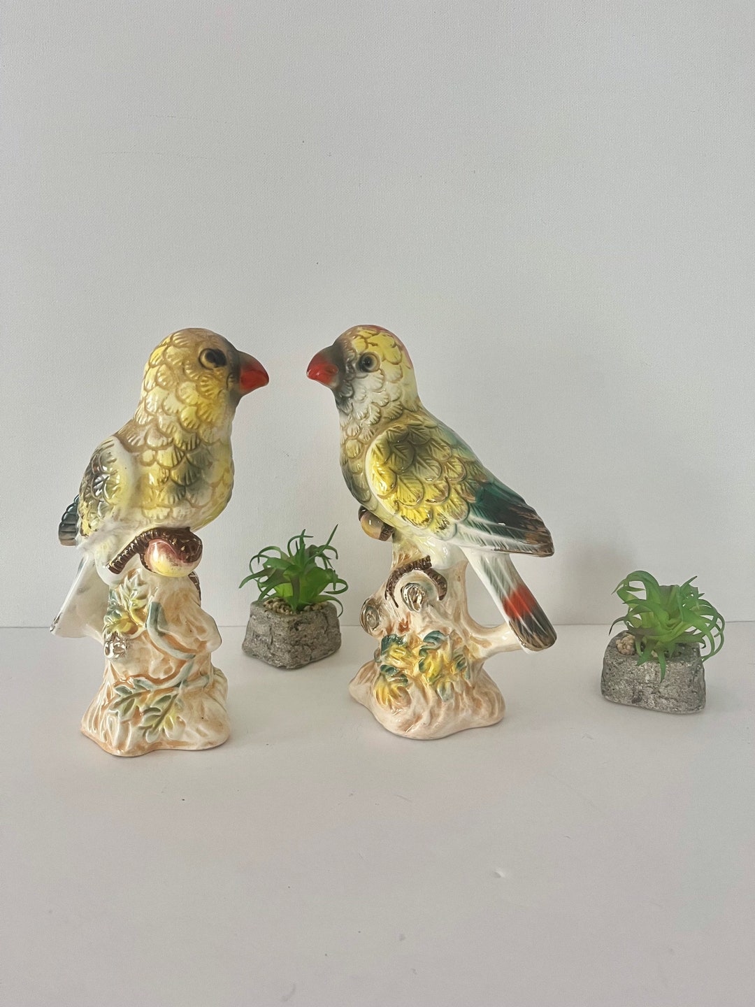 Vintage Porcelain Parrot Bird Figurines Japan - Etsy