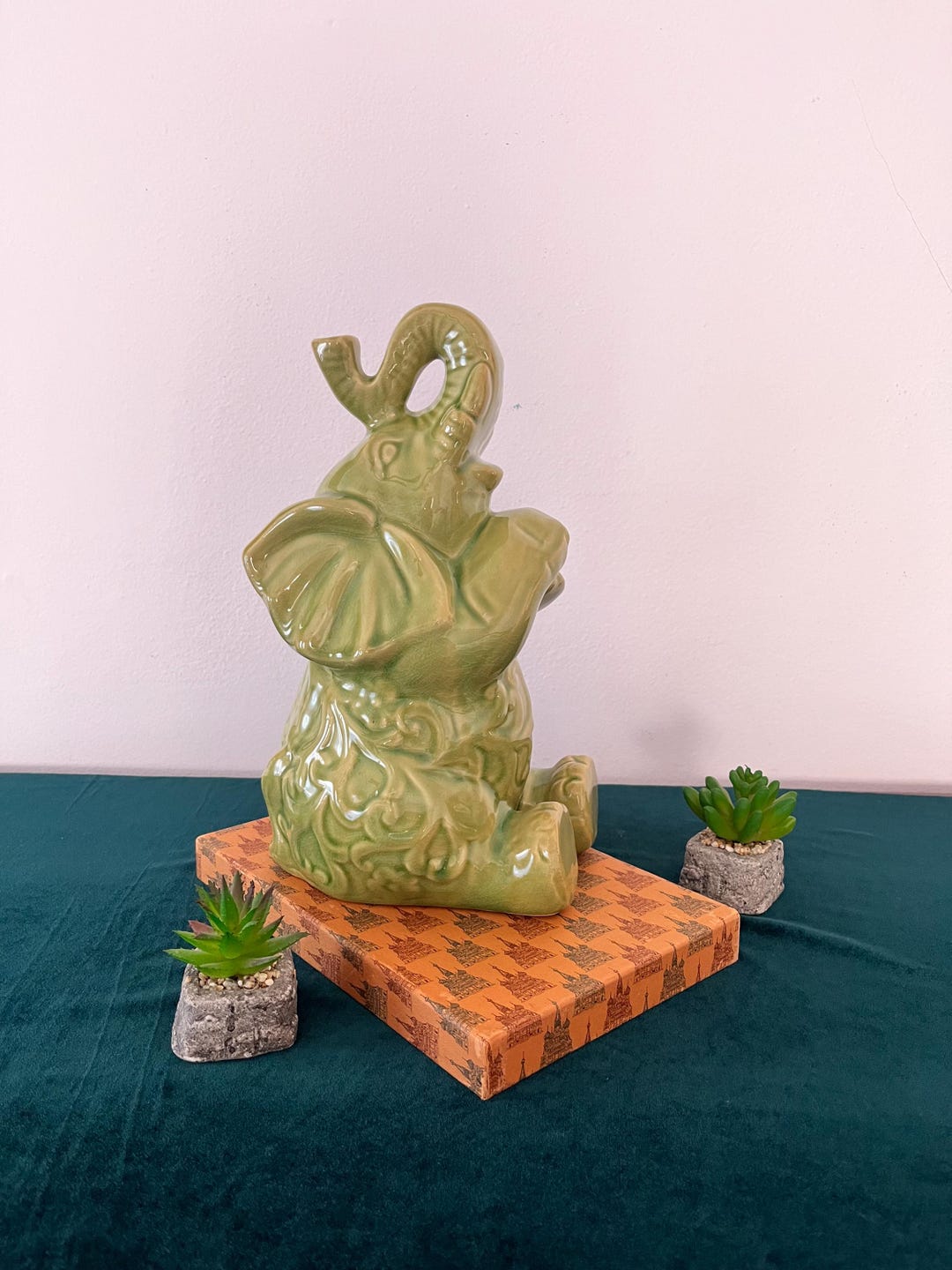 Ceramic Triumphant Green Elephant Figurine Sculpture - Etsy