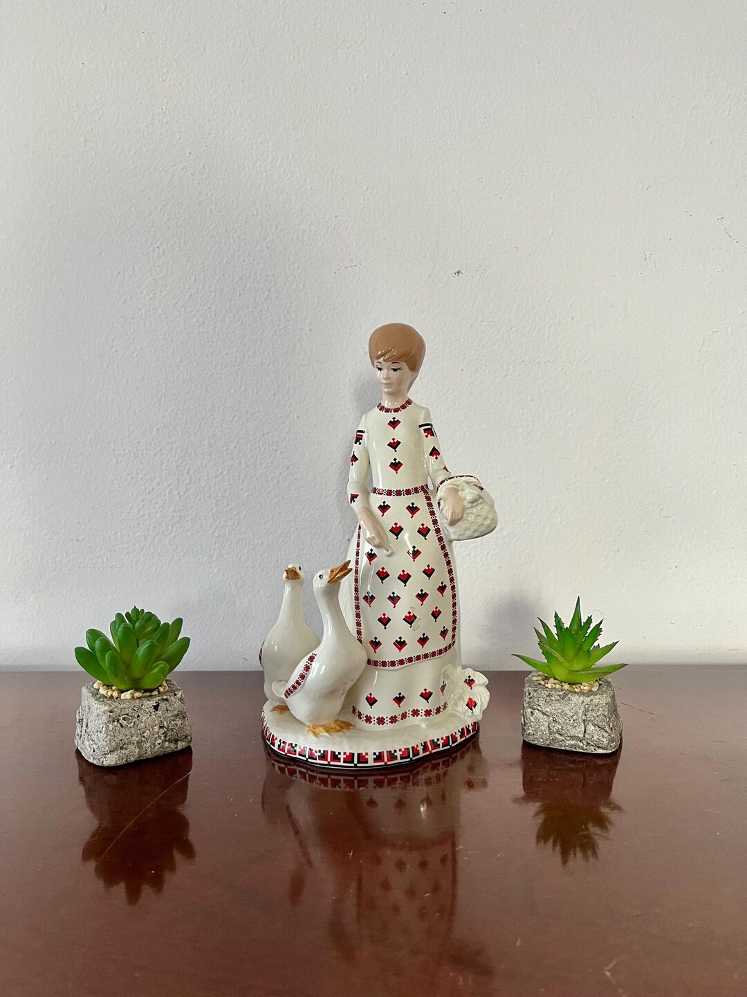 Vintage Ceramic Girl Figurine With Geese - Etsy