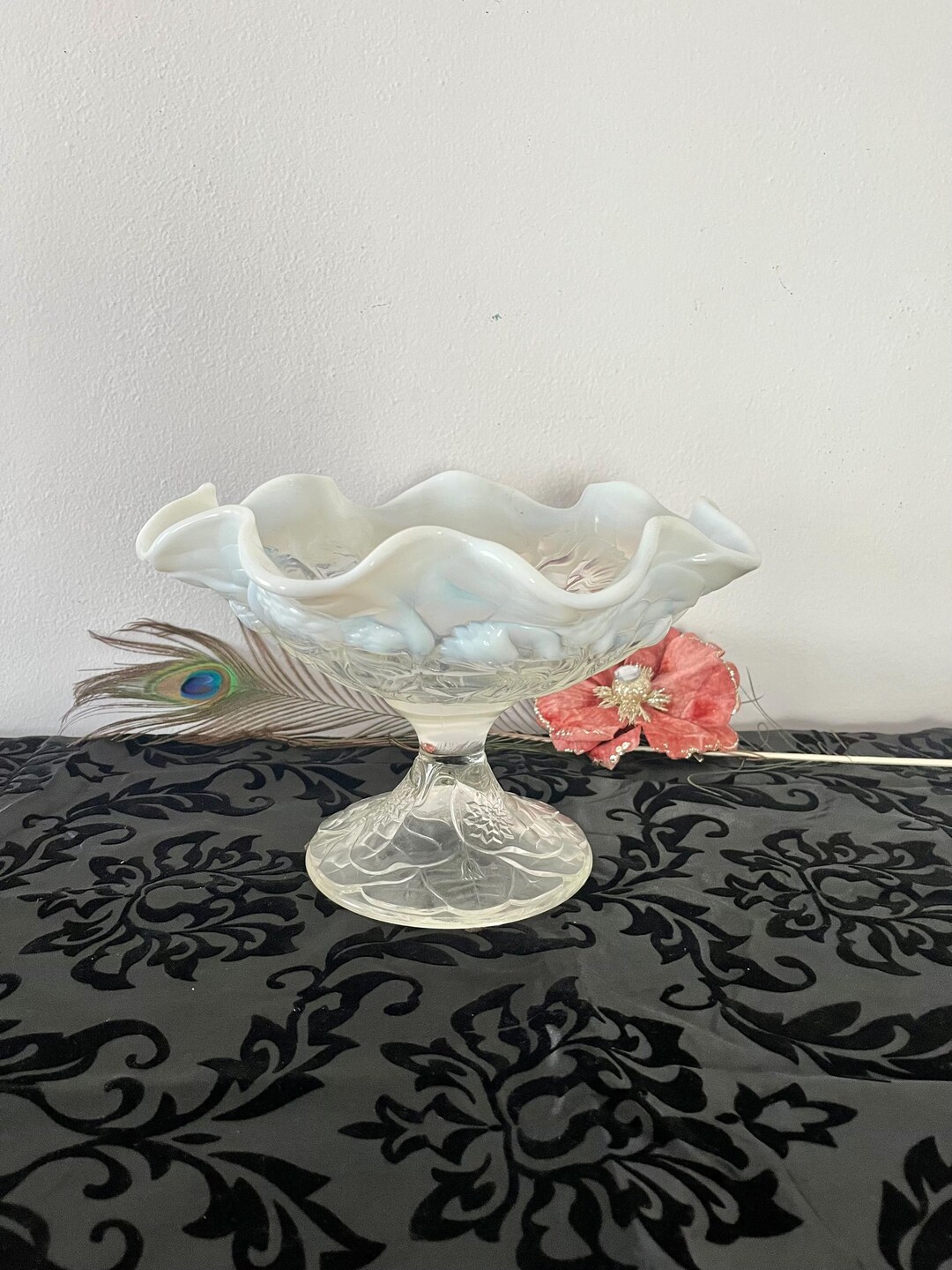 Vintage Fenton Water Lily Lace Crystal Bowl Fruit Vase - Etsy