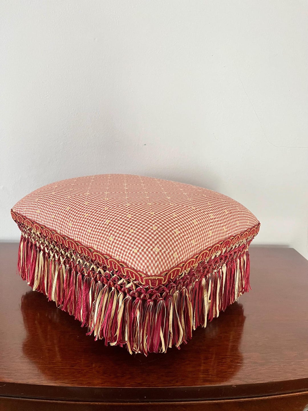 Vintage Decorative Footstool With Red Gingham and Tassel Fringe - Etsy