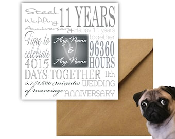 11th Wedding Anniversary Card Steel Heart Eleven Years Marriage Gift ...