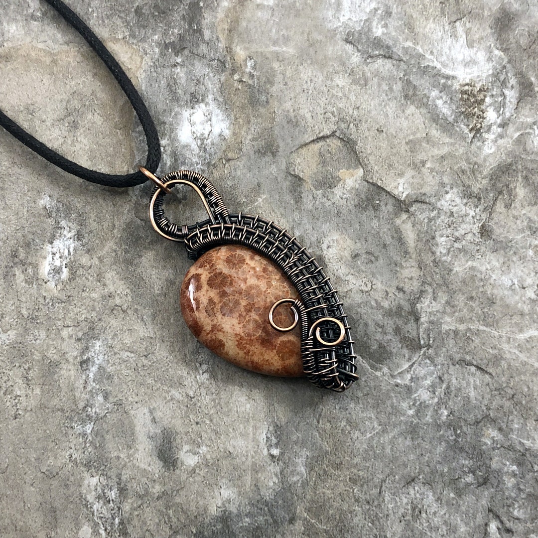 Handmade Coral Fossil Pendant: Copper Wire Wrapped Jewelry - Handmade ...
