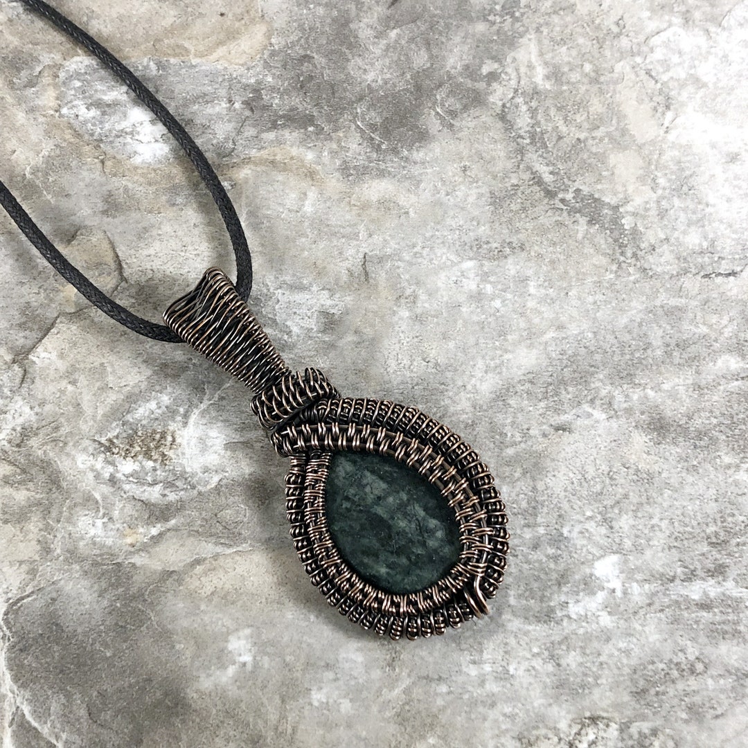 Handmade Forest Green Jasper Pendant: Copper Wire Wrapped Jewelry ...