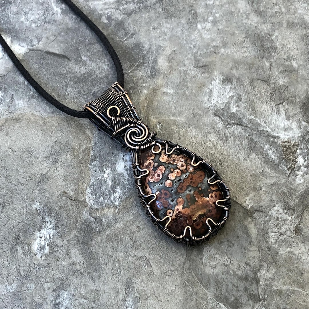Handmade Red Ocean Jasper Copper Pendant – Unique Wire Wrapped Jewelry ...