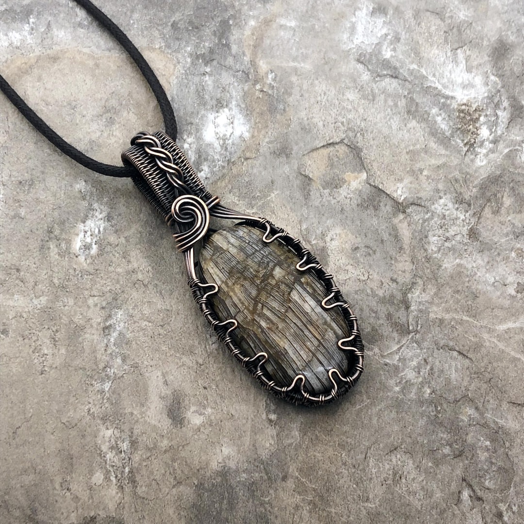 Feather Agate Pendant Wrapped in Copper Wire - Gift for Him or Her ...