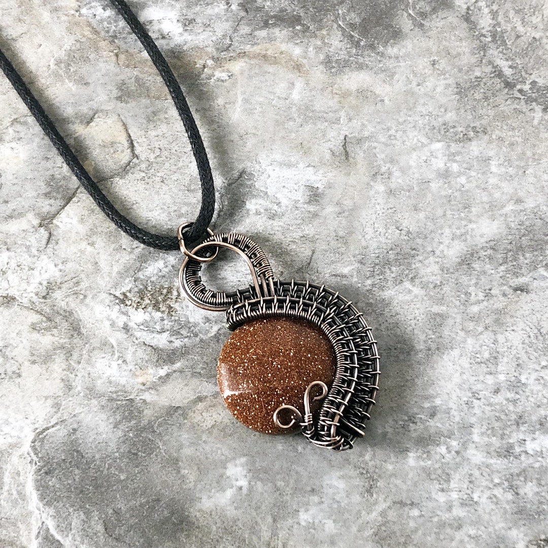 Faceted Goldstone Pendant Wrapped in Copper Wire - Gift for Him or Her ...