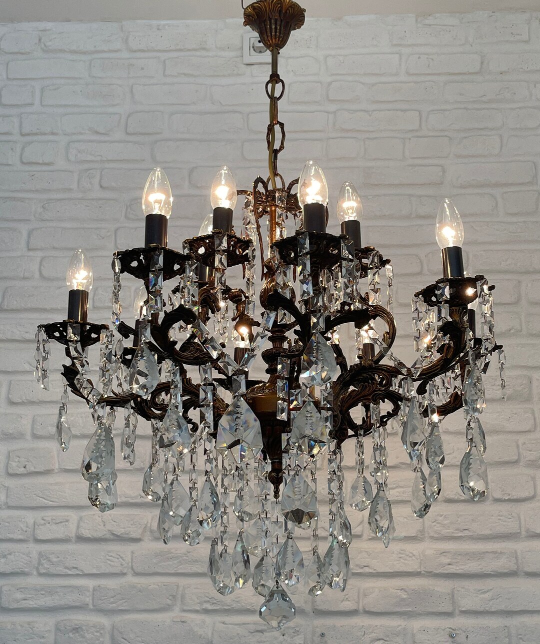 Antique Vintage 84 Arms Cast Brass & Crystals Cherub Chandelier Ceiling ...